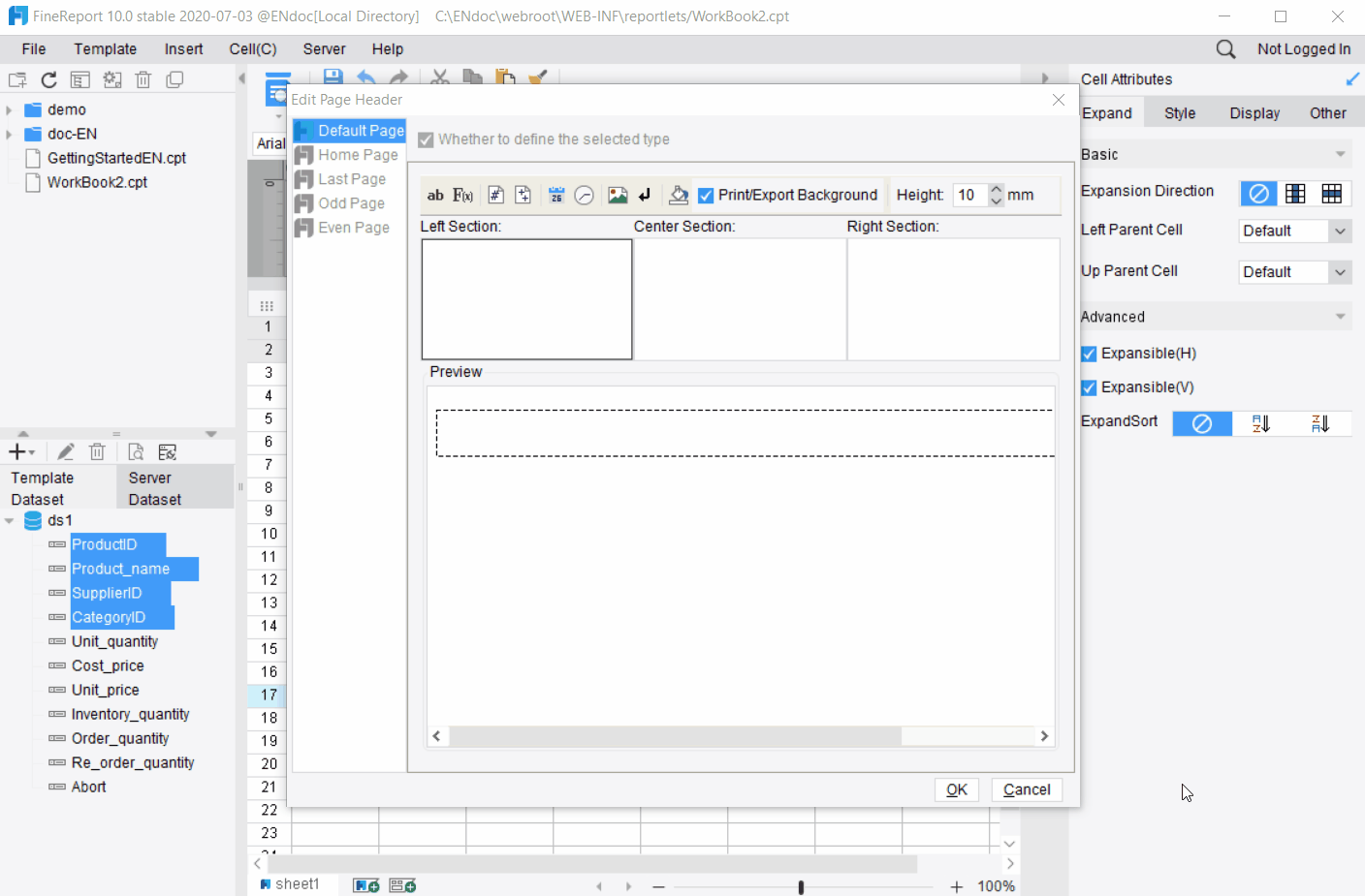Header and Footer-FineReport Help Document