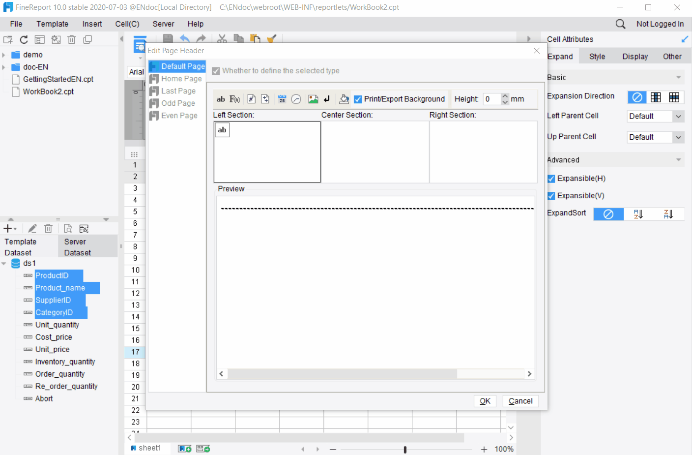 Header and Footer-FineReport Help Document