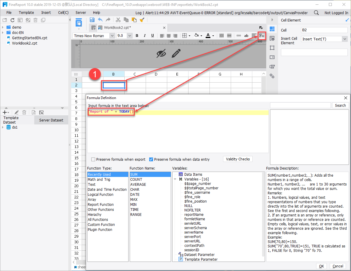 Insert Formulas-FineReport Help Document