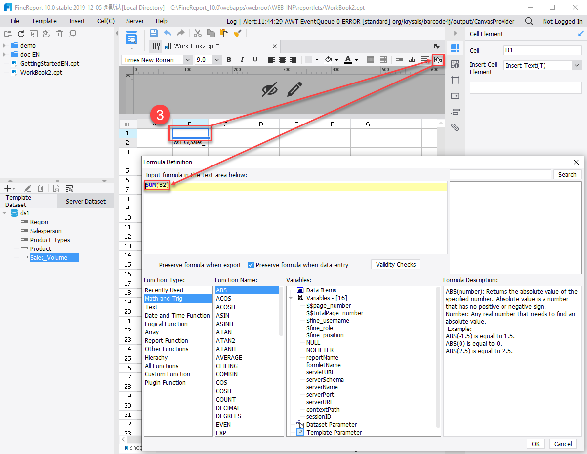 Insert Formulas-FineReport Help Document