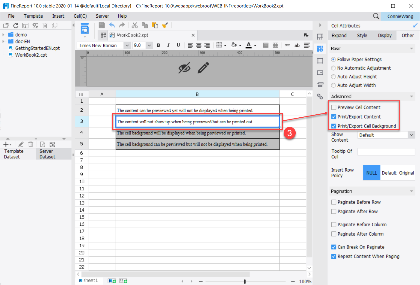 Preview, Print and Export Cell Content-FineReport Help Document