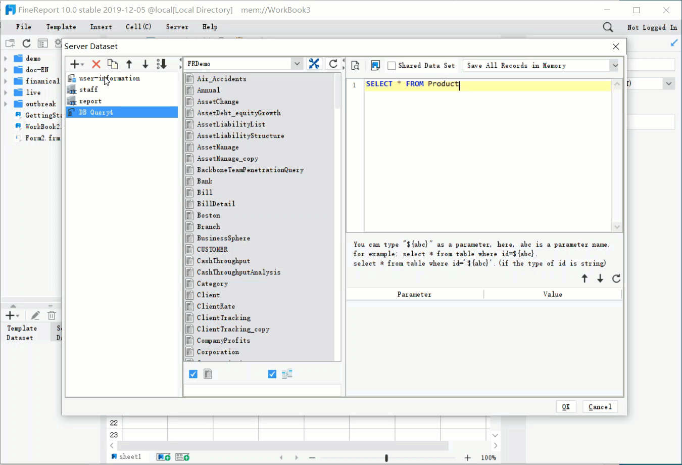 Server Dataset-FineReport Help Document