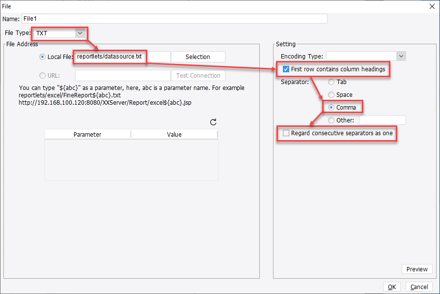 TXT and XML Dataset-FineReport Help Document
