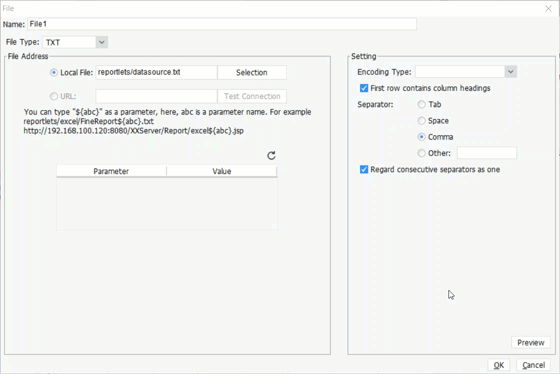TXT and XML Dataset-FineReport Help Document