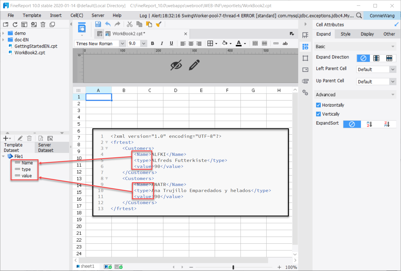 TXT and XML Dataset-FineReport Help Document