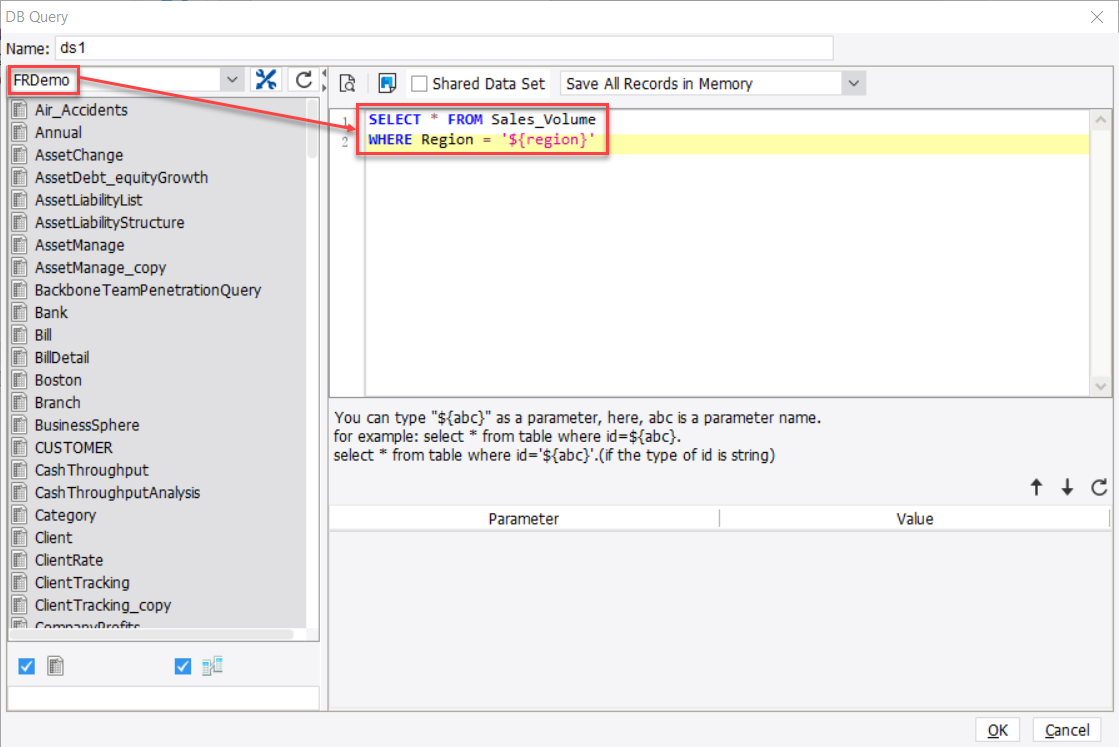 Dataset Parameter-FineReport Help Document