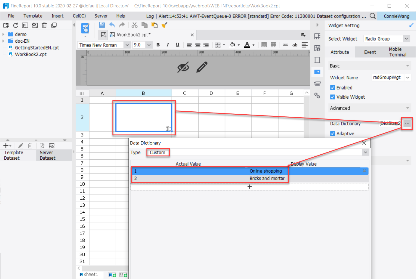 Radio Button Group Widget-FineReport Help Document