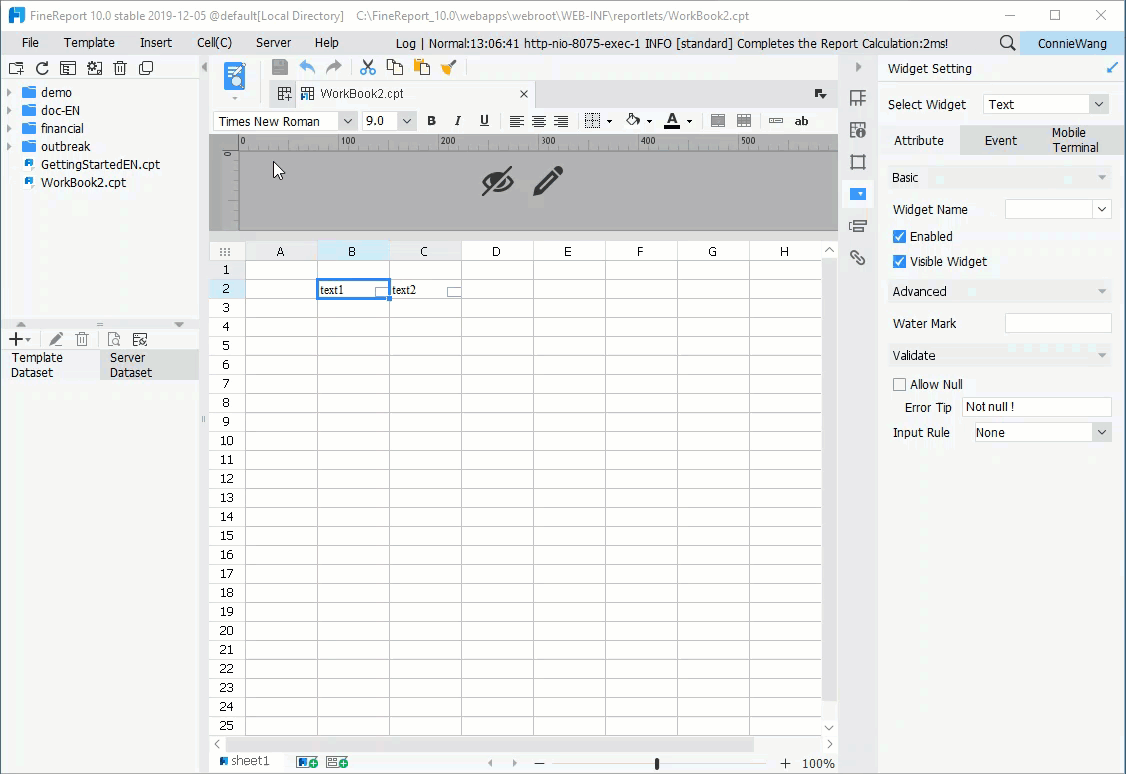Report Text Field Widget-FineReport Help Document