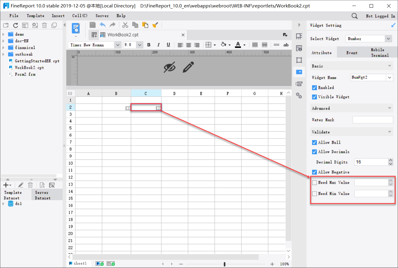 Report Number Widget-FineReport Help Document