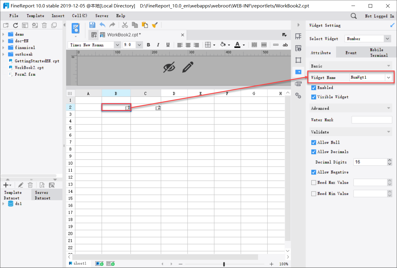 Report Number Widget-FineReport Help Document