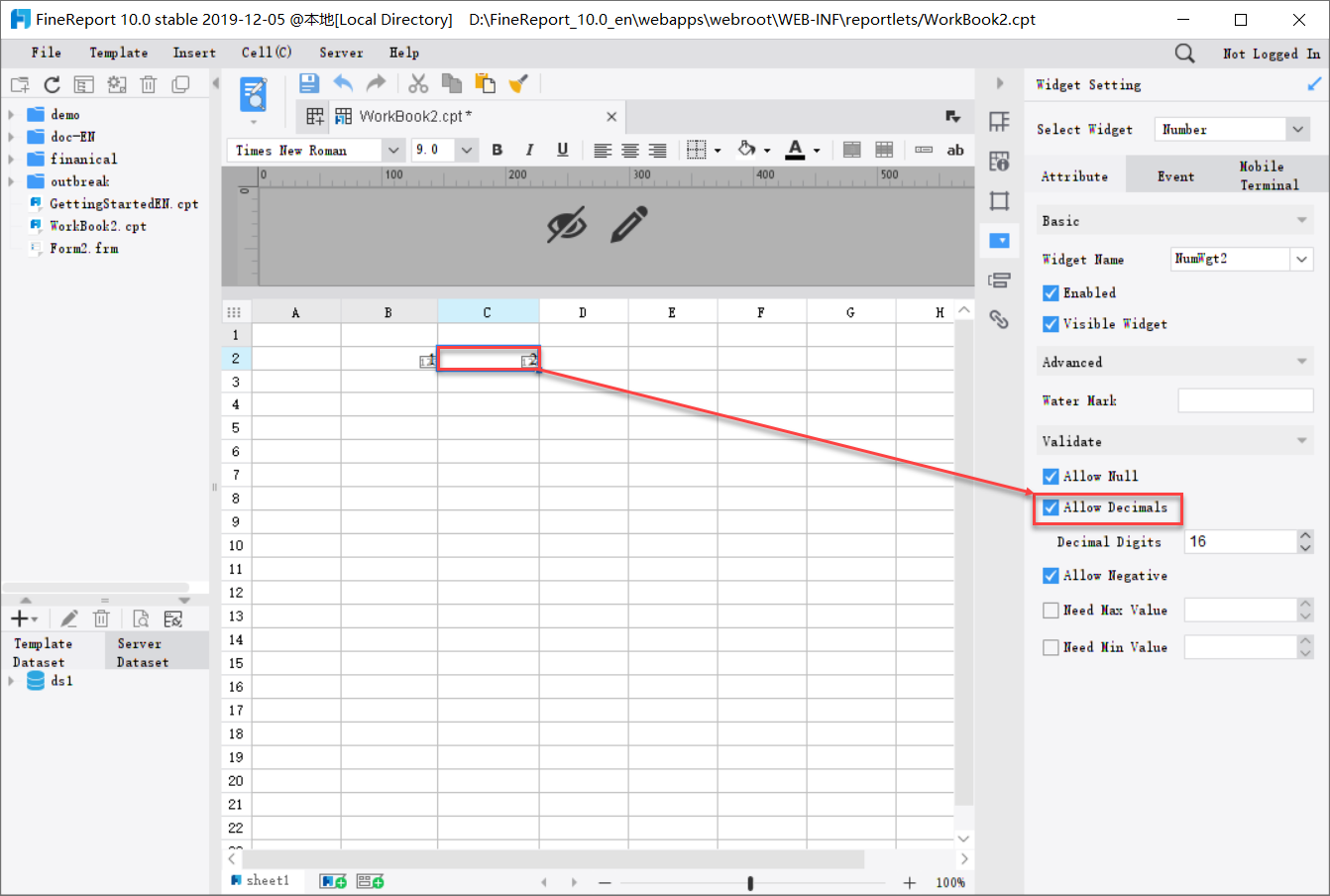 Report Number Widget-FineReport Help Document