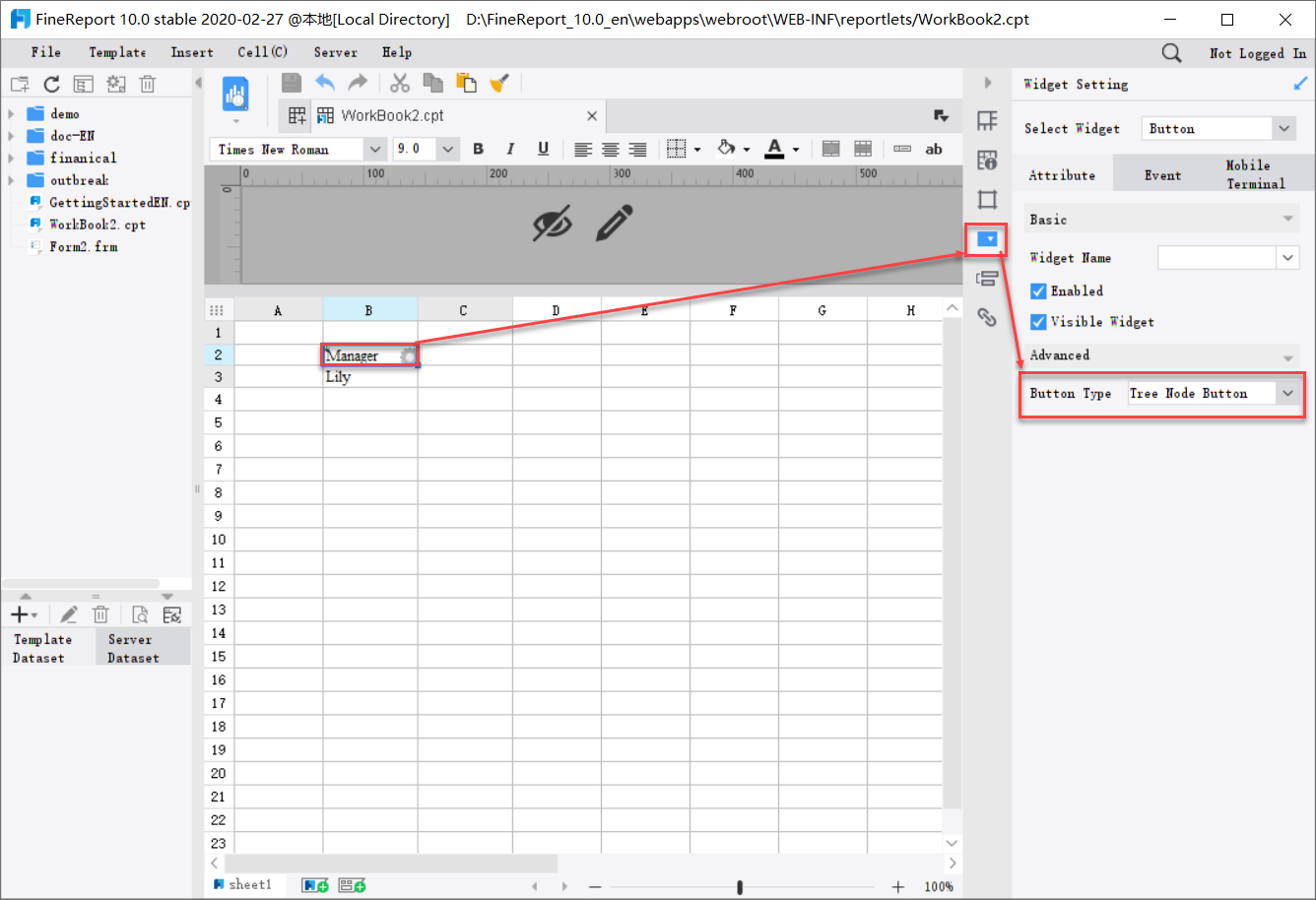 Report Button Widget-FineReport Help Document