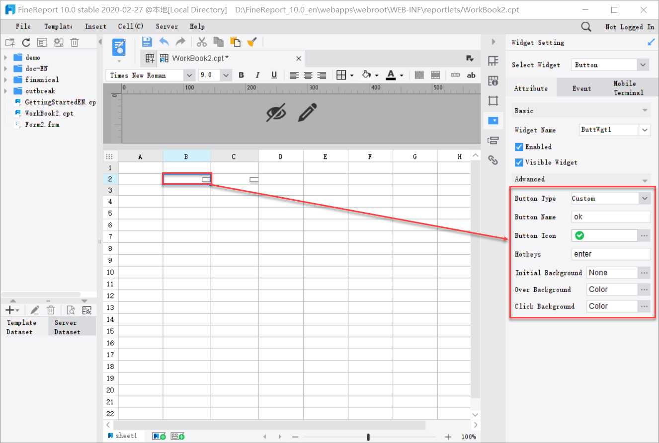 Report Button Widget-FineReport Help Document