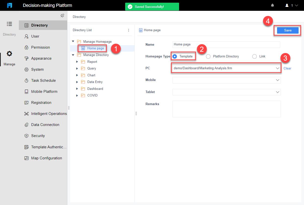 Homepage Management-FineReport Help Document