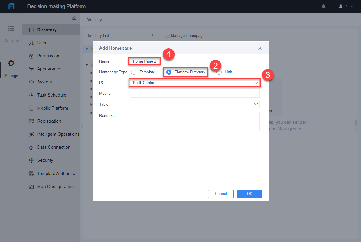 Homepage Management-FineReport Help Document
