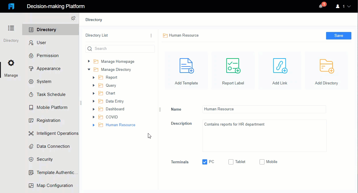 Directory Management-FineReport Help Document