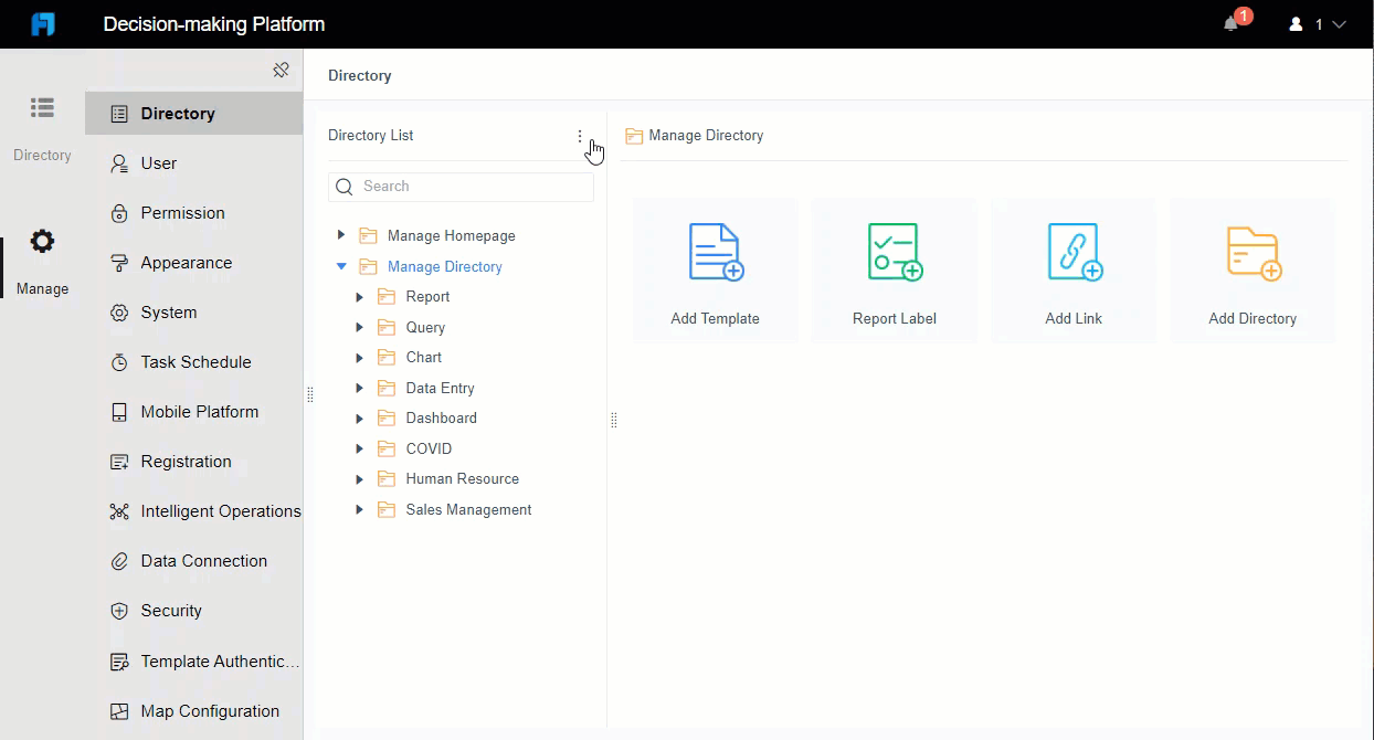 Directory Management-FineReport Help Document