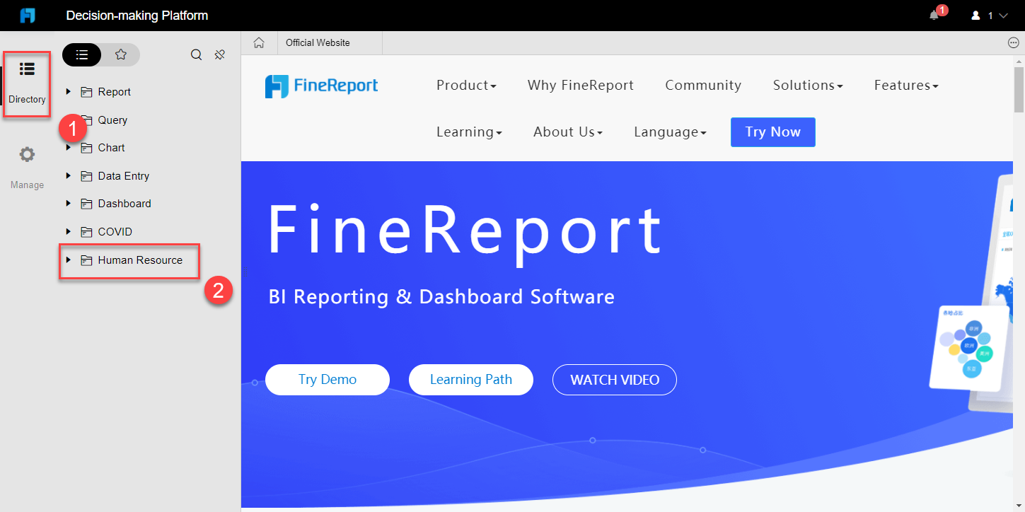 Directory Management-FineReport Help Document
