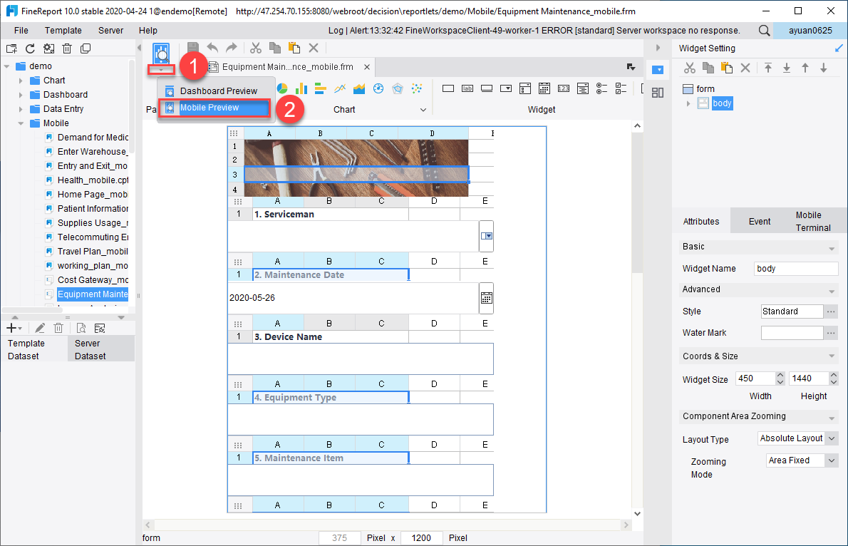 Preview Mobile Reports-FineReport Help Document