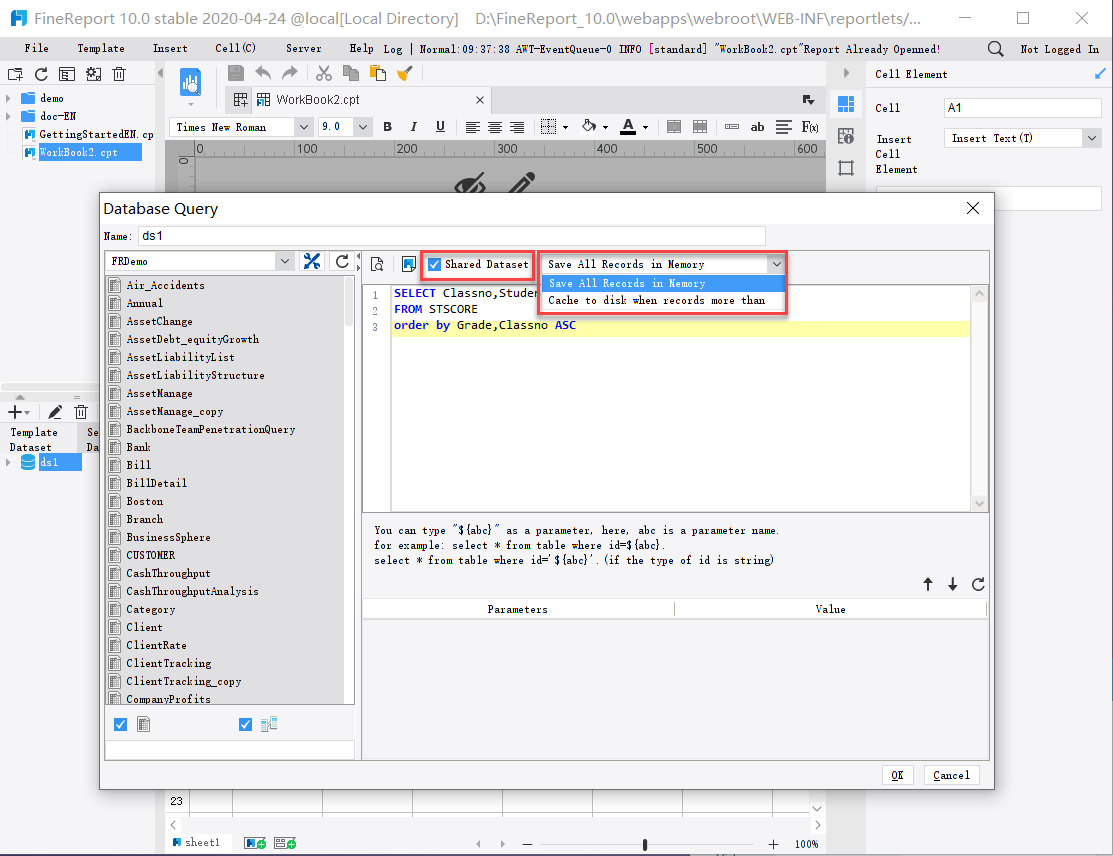 Dataset Cache-FineReport Help Document