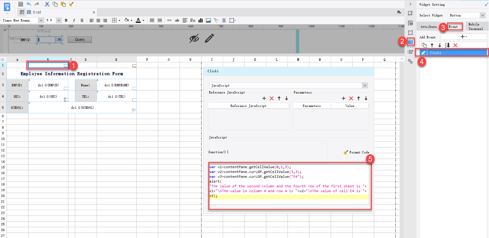 JS Get or Modify the Value of a Cell which is Bound with a Widge ...