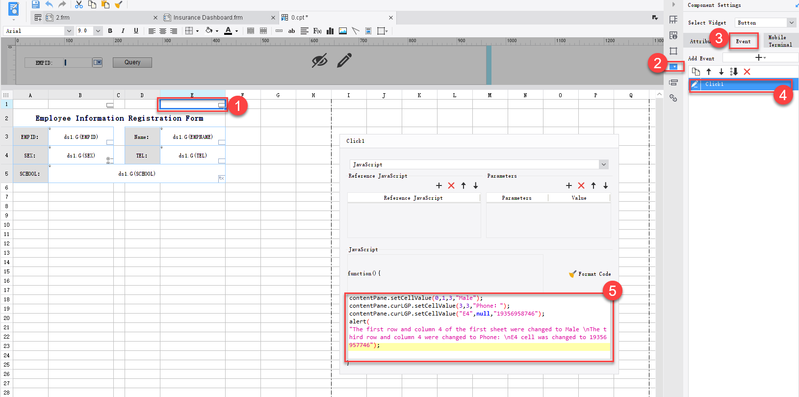 JS Get or Modify the Value of a Cell which is Bound with a Widge ...