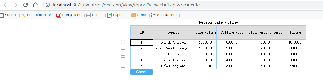 JS Get the Values of Certain Cells in Rows with Checked Box-FineReport Help Document