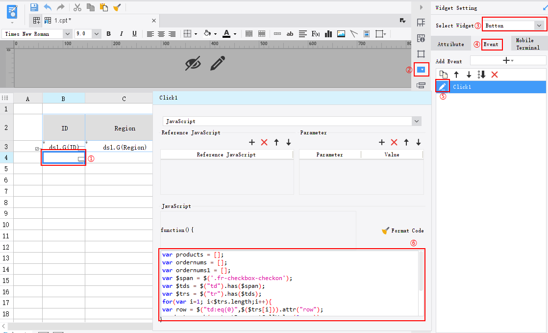 JS Get the Values of Certain Cells in Rows with Checked Box-FineReport Help Document