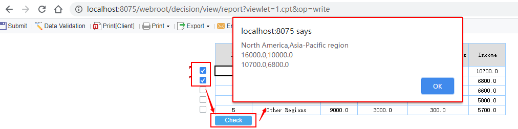 JS Get the Values of Certain Cells in Rows with Checked Box-FineReport Help Document