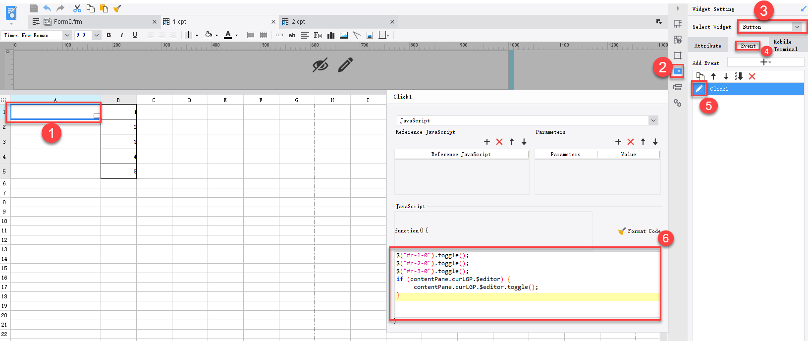 JS Hide Columns or Rows by Clicking a Button-FineReport Help Document