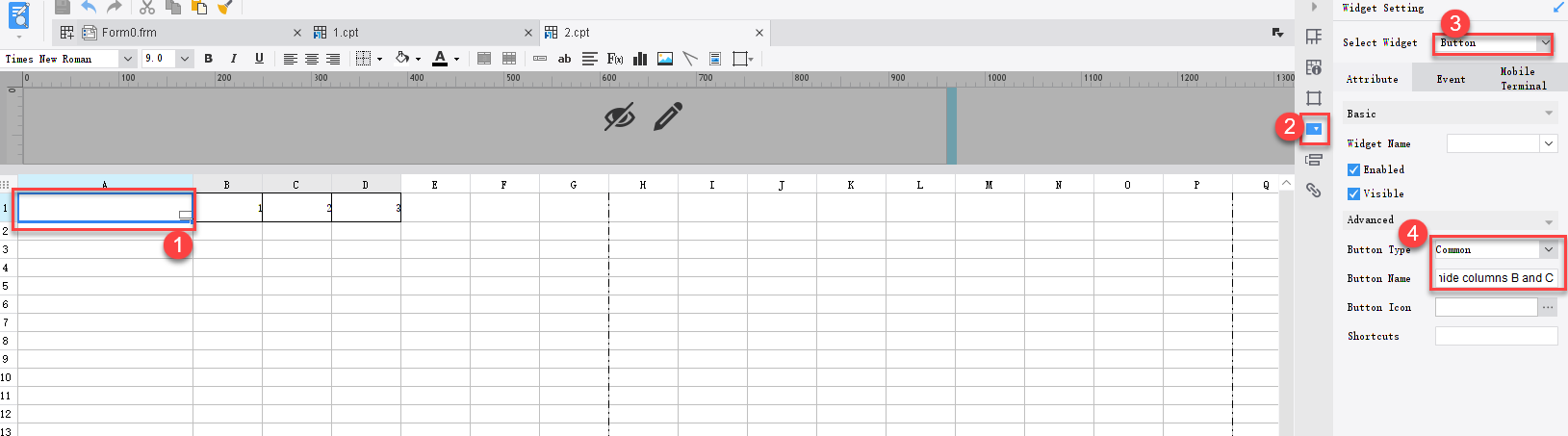 JS Hide Columns or Rows by Clicking a Button-FineReport Help Document