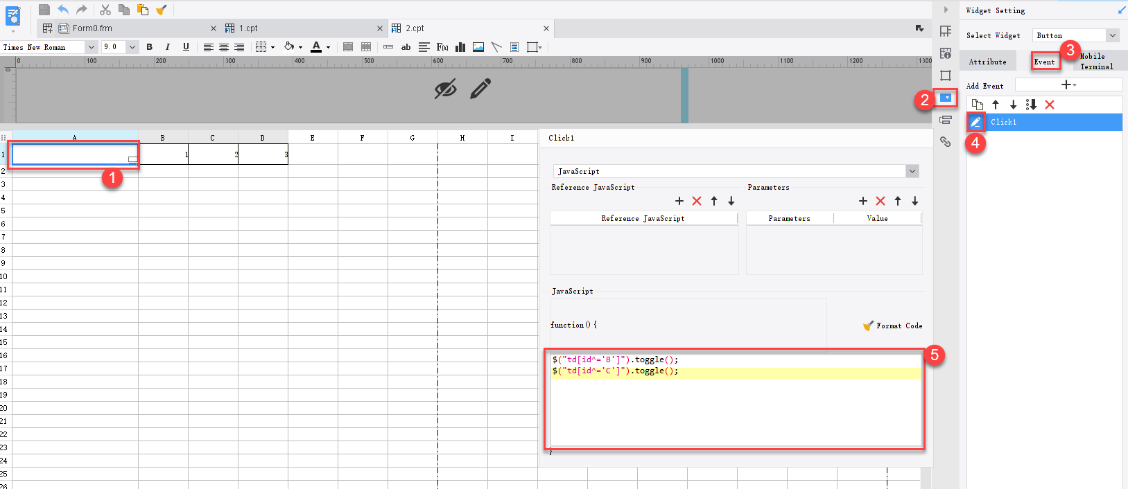 JS Hide Columns or Rows by Clicking a Button-FineReport Help Document
