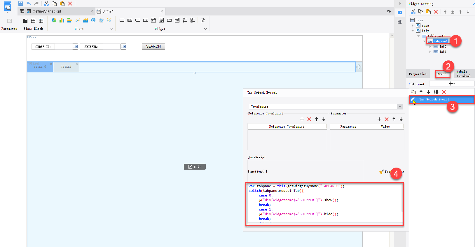 JS Show or Hide Parameter Widget by Switching Tabs-FineReport Help Document