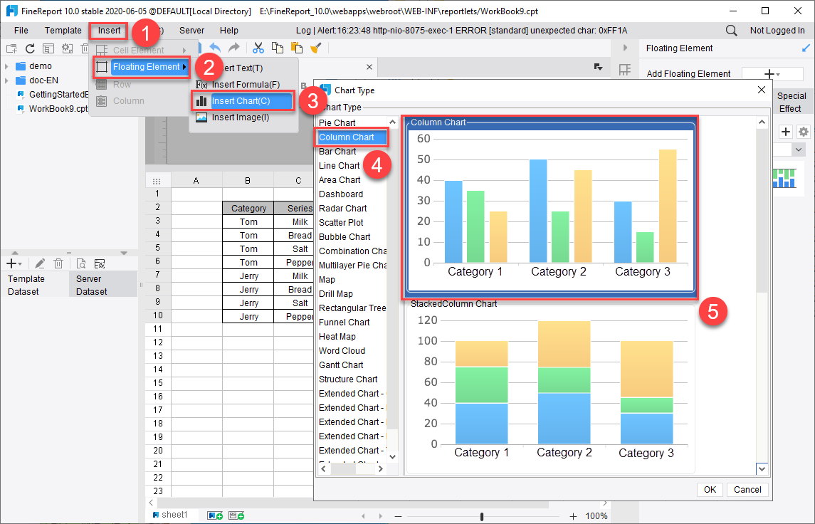 Dataset as Chart Data Source-FineReport Help Document