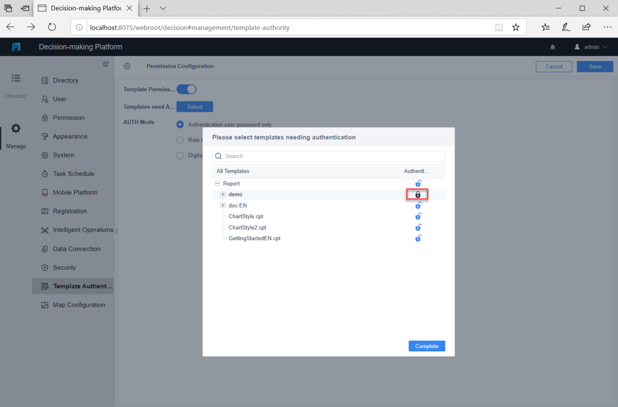Template Authentication-FineReport Help Document