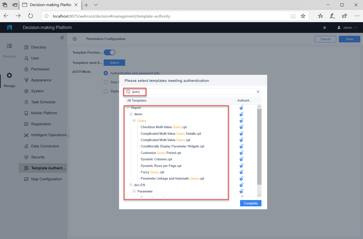Template Authentication-FineReport Help Document