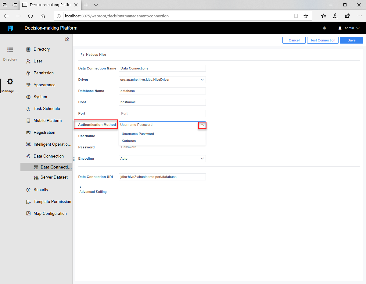Data Connection at Platform-FineReport Help Document