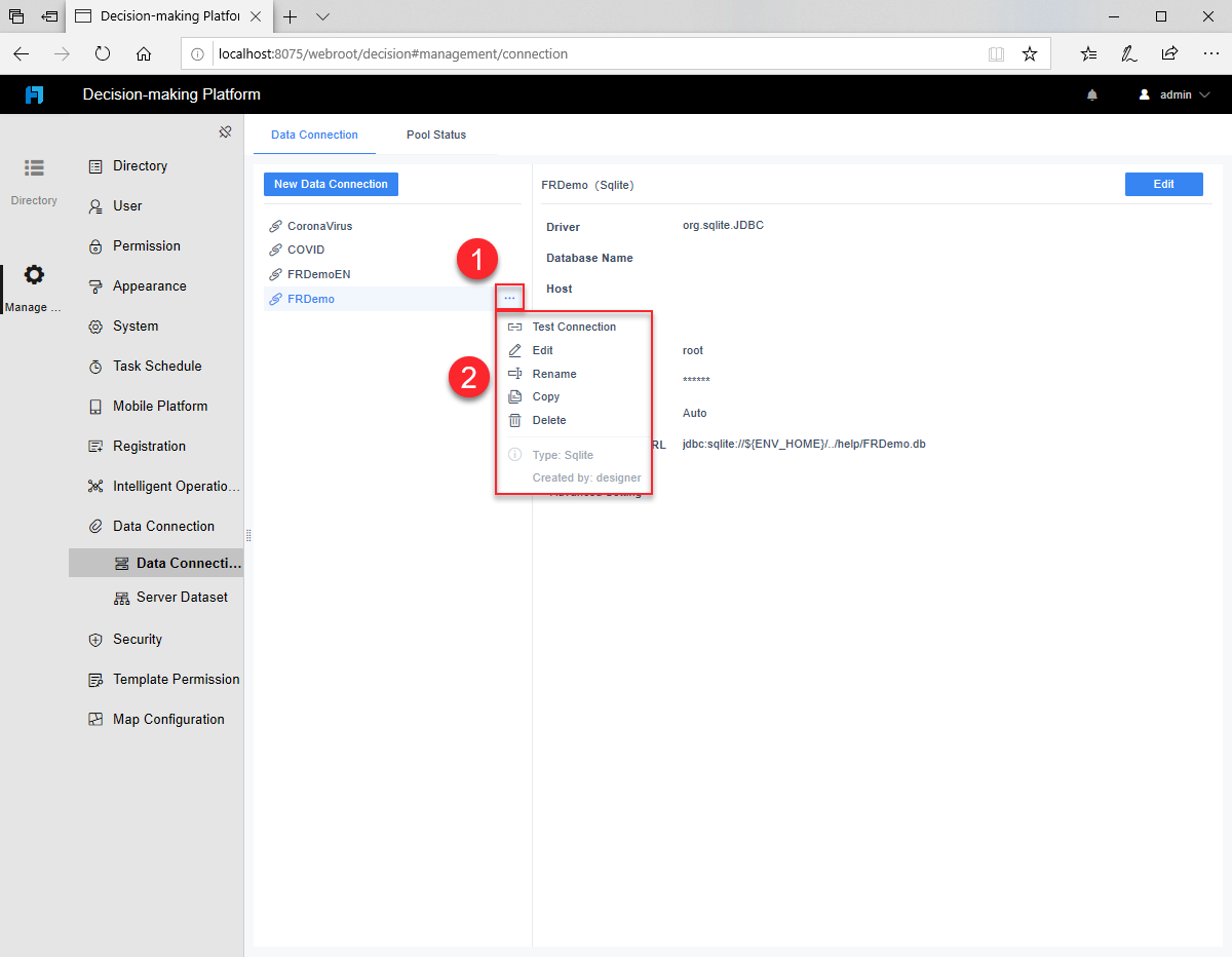 Data Connection at Platform-FineReport Help Document