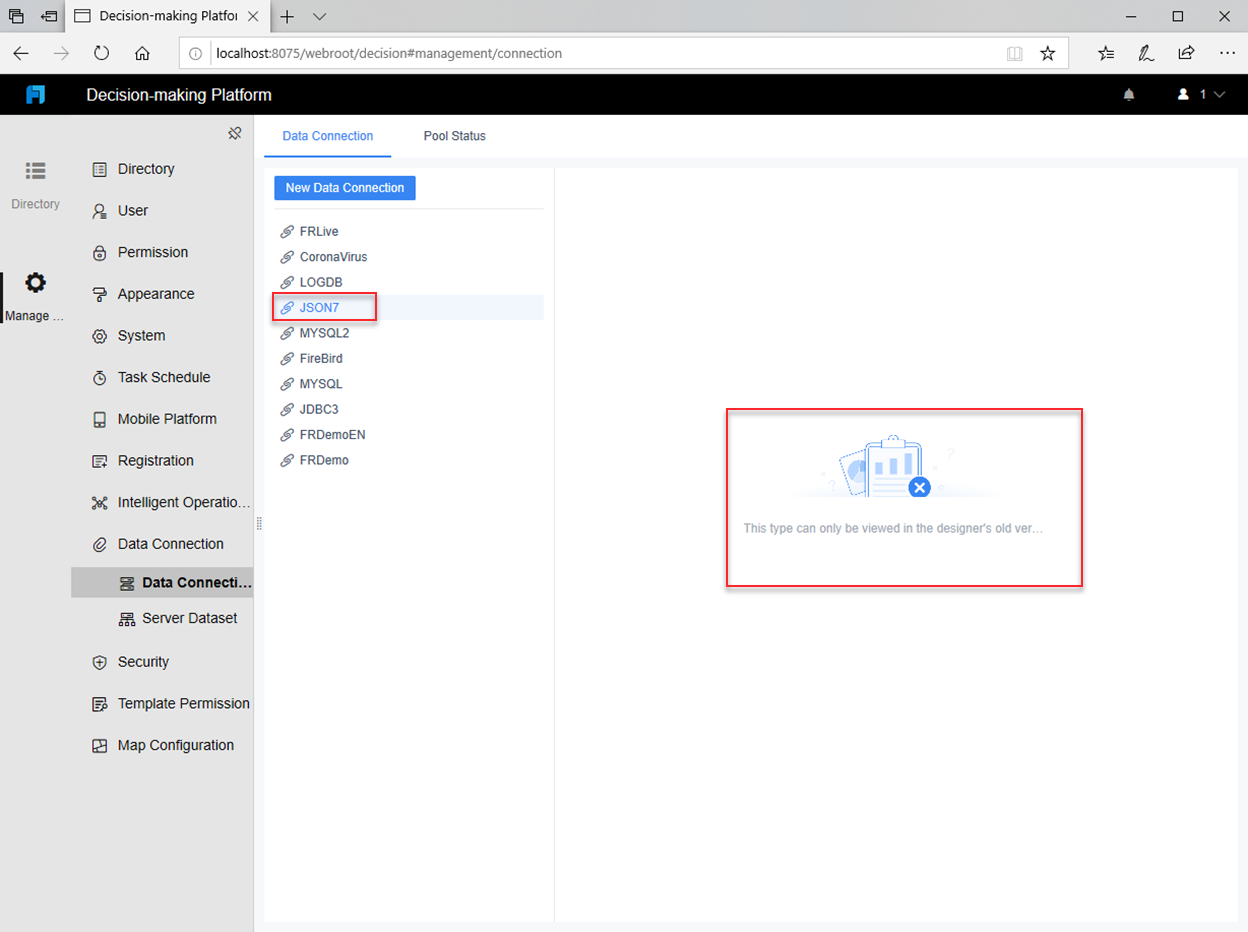 Data Connection at Platform-FineReport Help Document