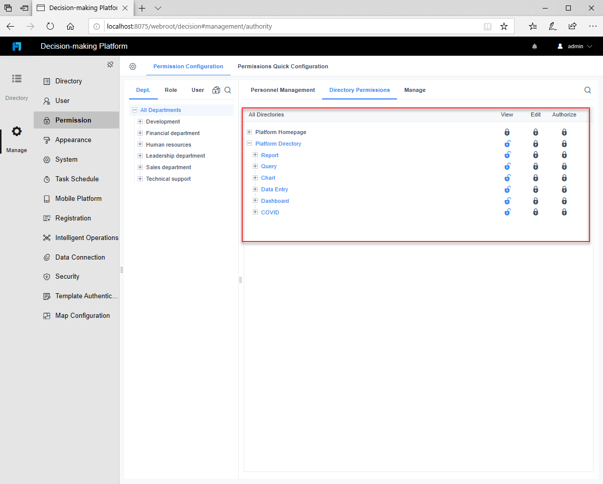 Directory Authorization-FineReport Help Document