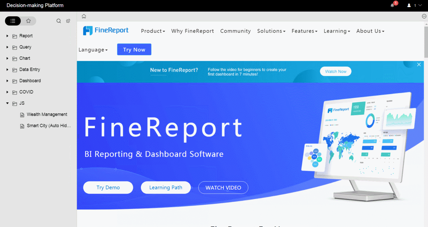 JS Hide Navigation Bar When Opening Reports-FineReport Help Document