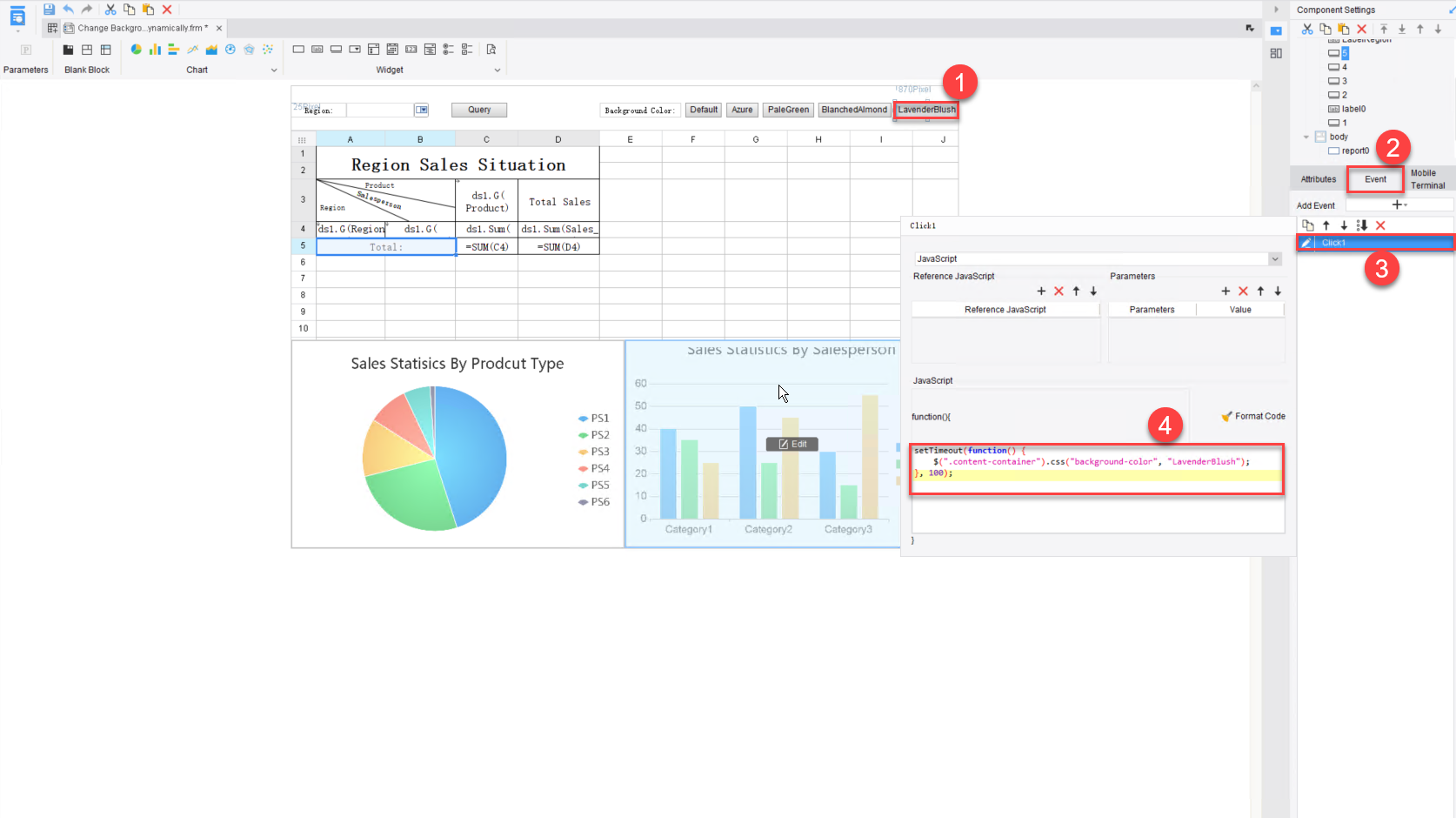 JS Use Buttons to Switch Report Background Colors-FineReport Help Document