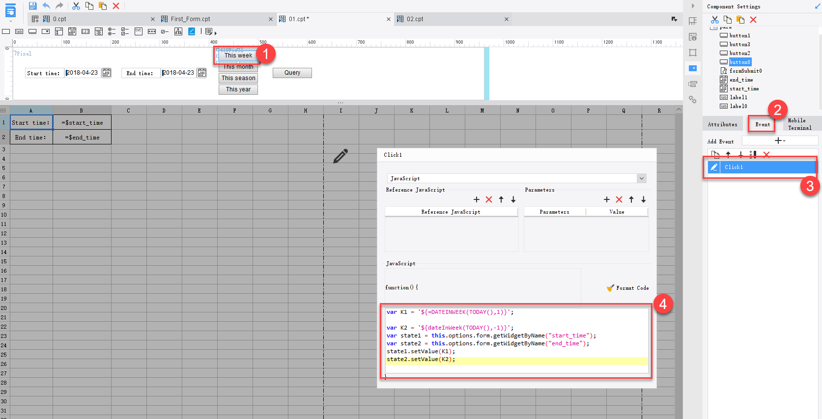 JS Custom Buttons Assign Specified Range Values-FineReport Help Document
