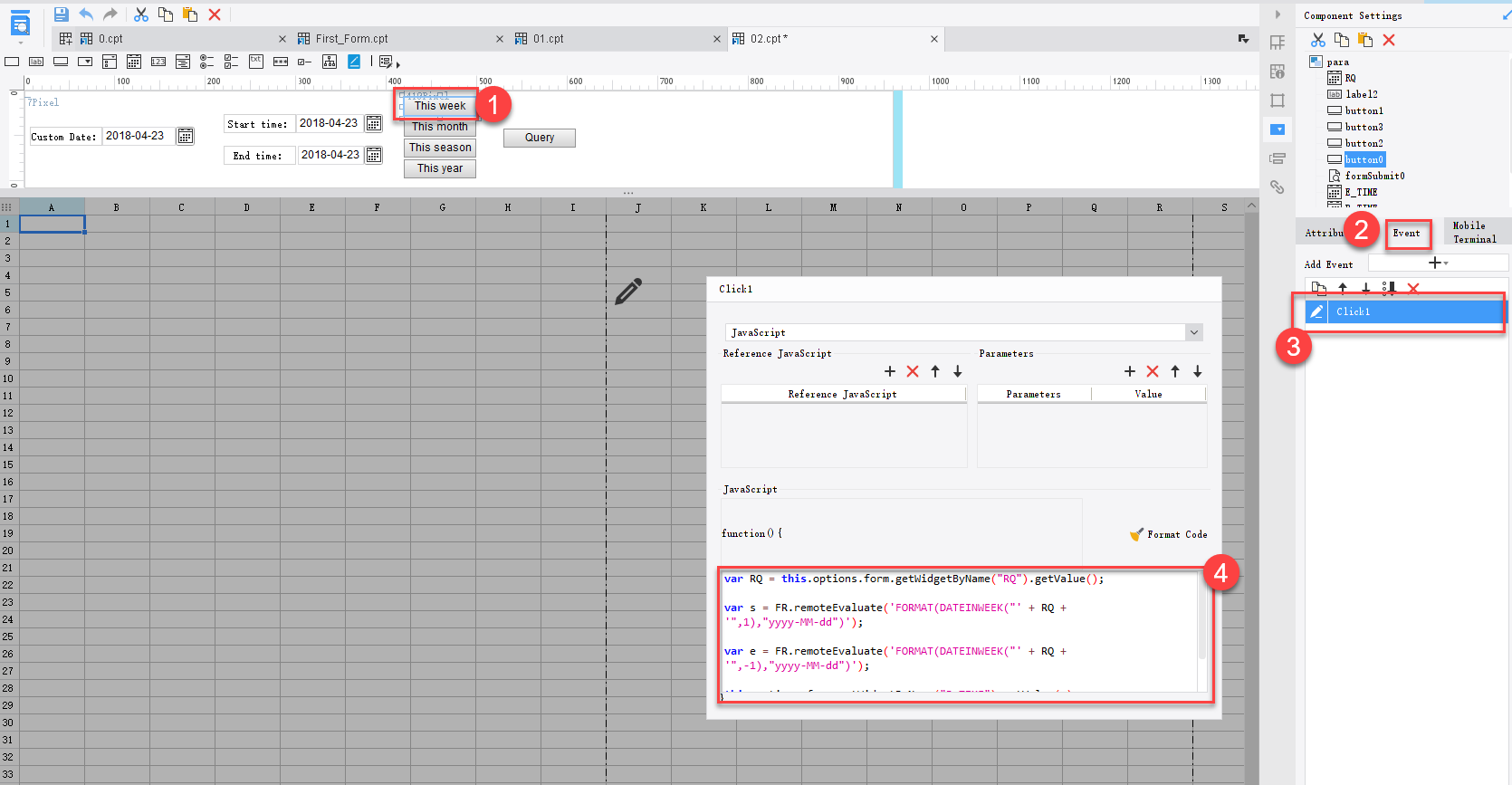 JS Custom Buttons Assign Specified Range Values-FineReport Help Document