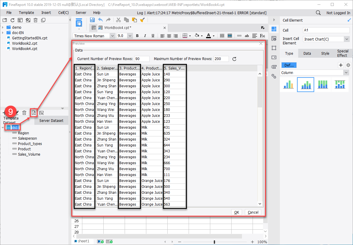 Cell Element Chart-FineReport Help Document