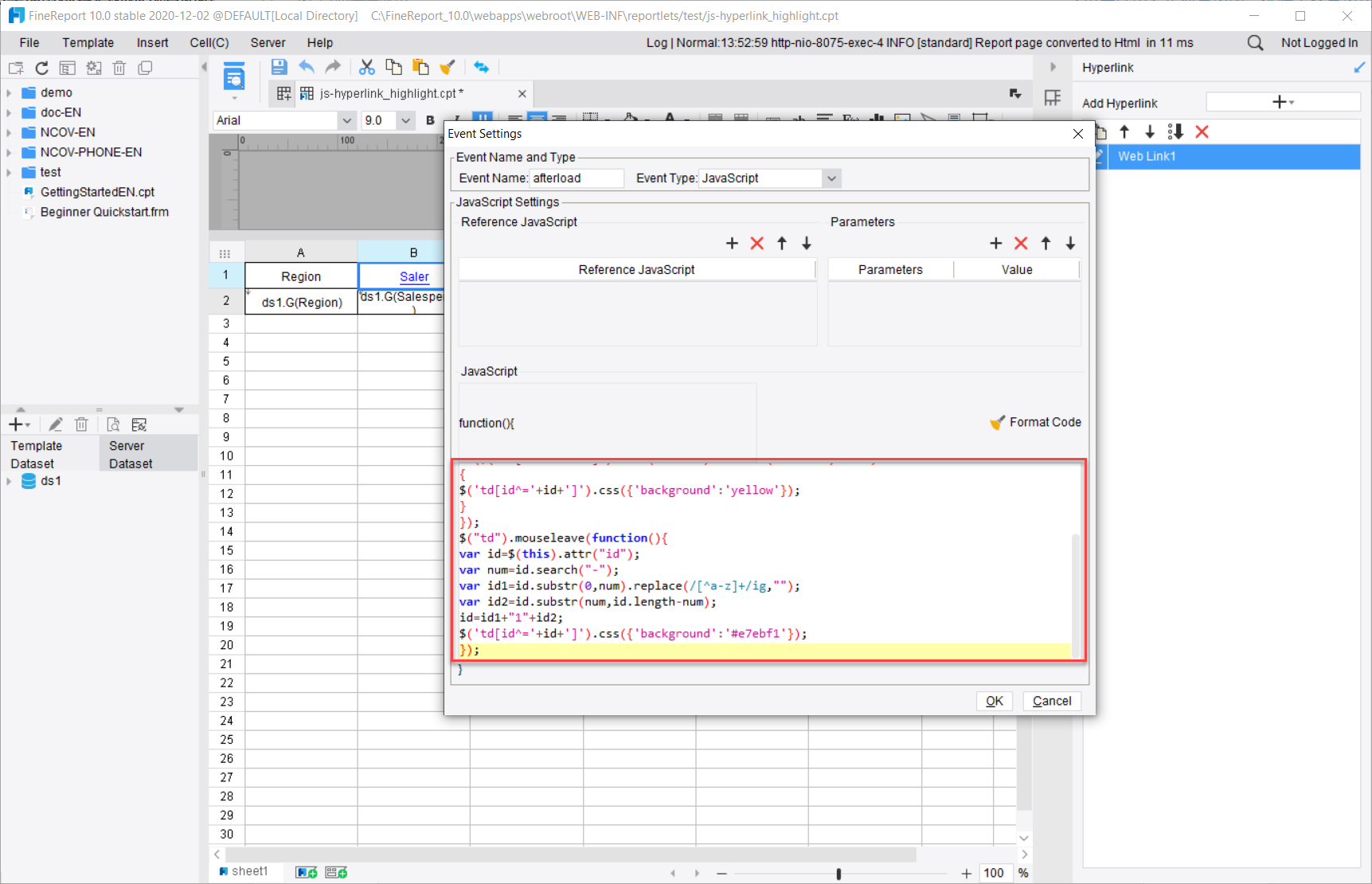 JS Highlight title cell with hyperlink when mouse hovered-FineReport ...