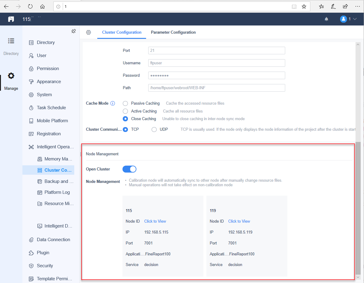 Cluster Settings-FineReport Help Document