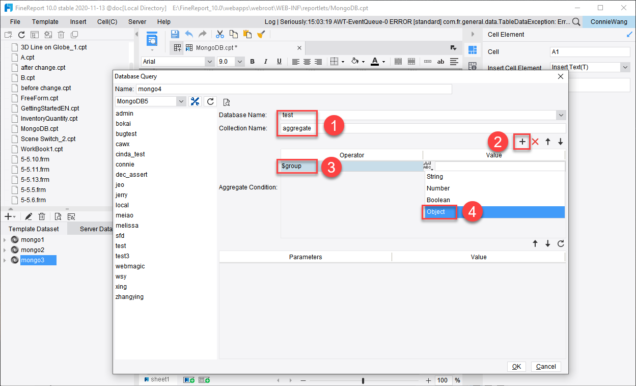 MongoDBデータ接続- FineReport Help Document