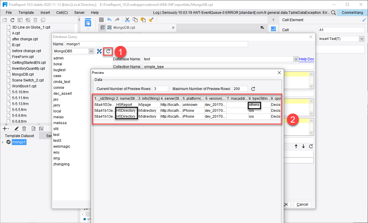 MongoDBデータ接続- FineReport Help Document