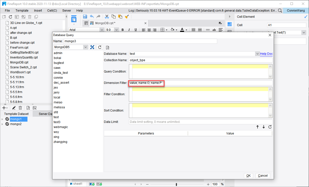 MongoDBデータ接続- FineReport Help Document